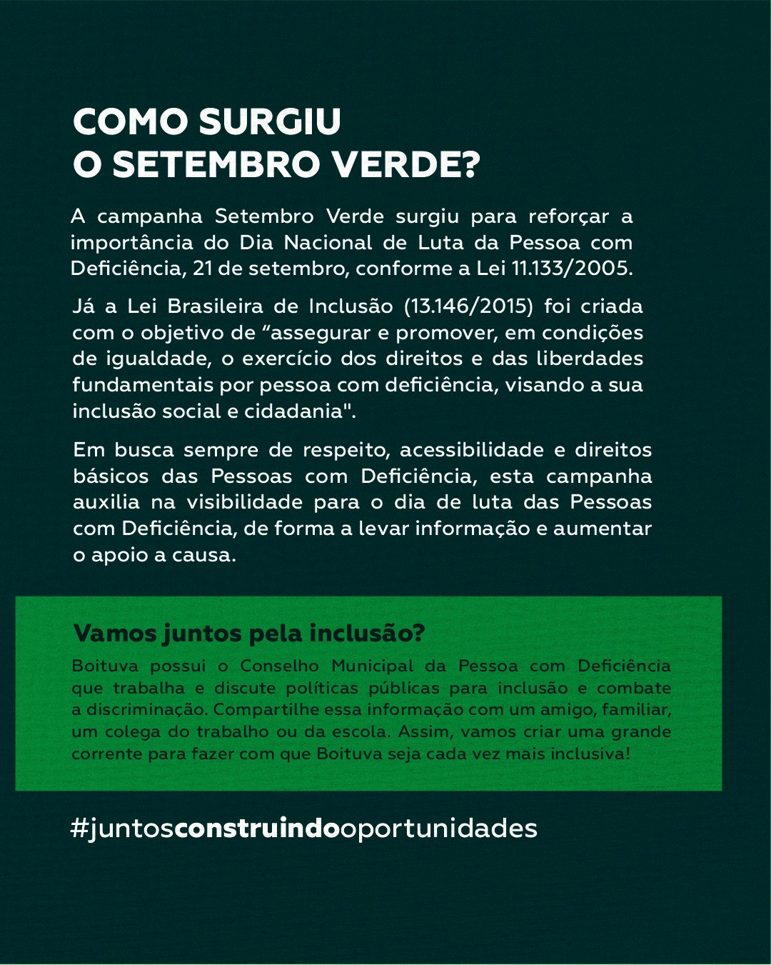 SETEMBRO VERDE | MÊS DE LUTA PELA INCLUSÃO DA PESSOA COM DEFICIÊNCIA ...