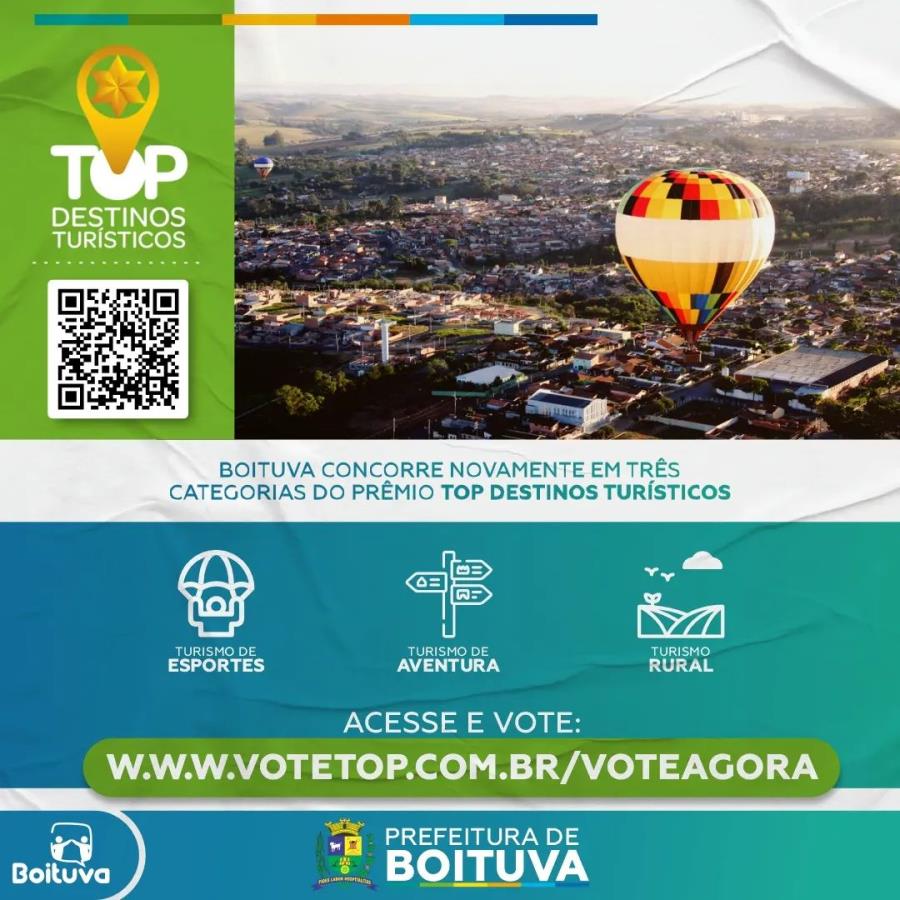 BOITUVA CONCORRE MAIS UMA VEZ NO PRÊMIO TOP DESTINOS TURÍSTICOS - Prefeitura de Boituva