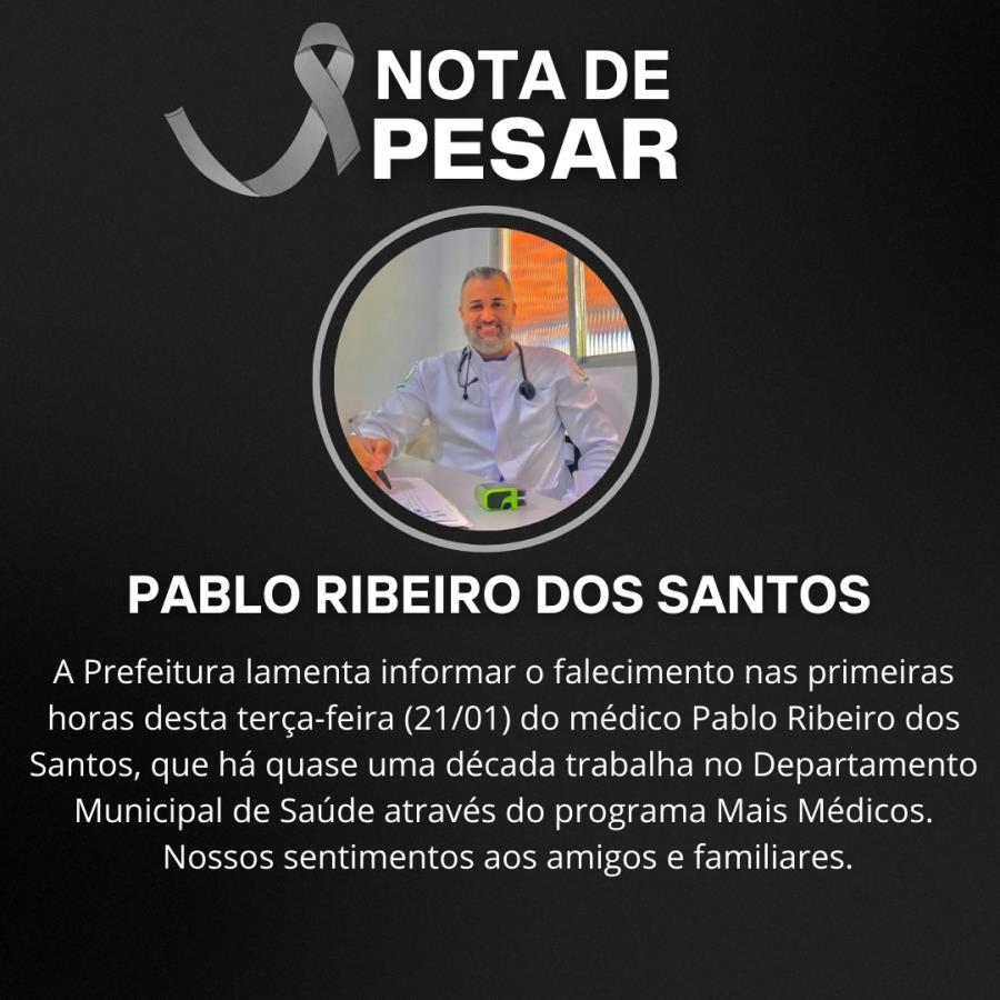 NOTA DE PESAR - Pablo Ribeiro dos Santos - Prefeitura de Cananéia